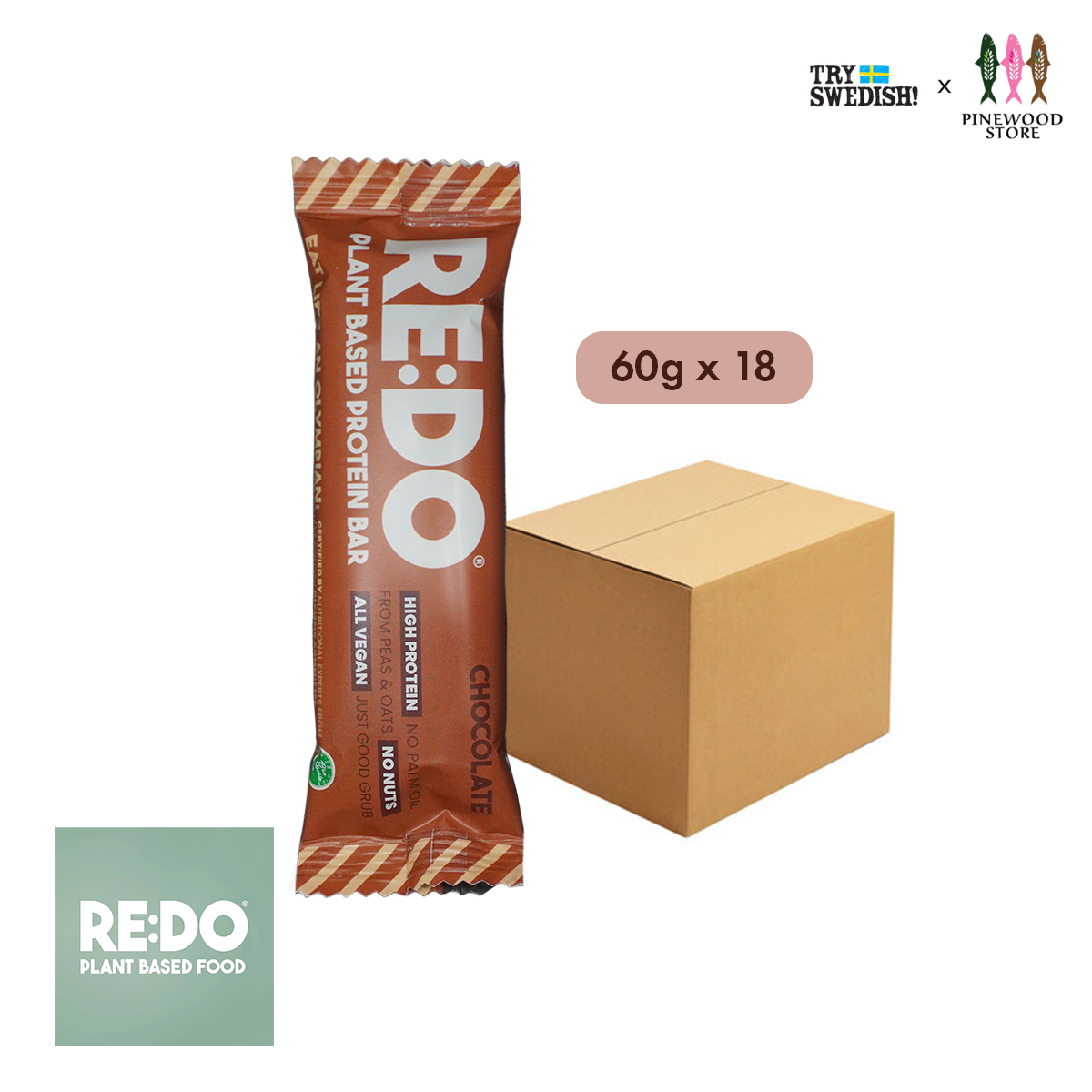 RE:DO - Plant Based Protein Bar-Chocolate Chock Flavour 60g x 18 pcs ...